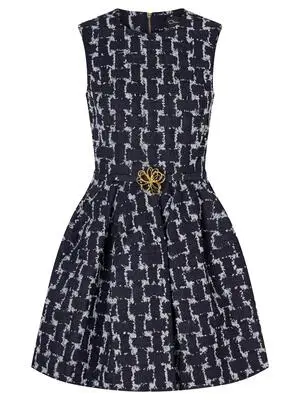 Oscar De La Renta Belted Frayed Checked Denim Mini Dress - Blue