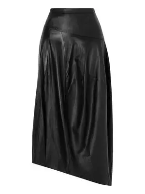 Tibi Asymmetric Leather Midi Skirt - Black
