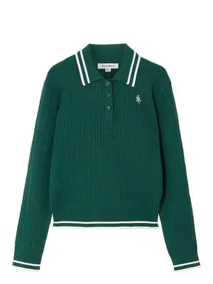 SPORTY & RICH Embroidered Cable-knit Polo Shirt - Green