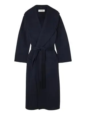 RÓHE Double-breasted Wool And Cashmere-blend Coat With Scarf Detail - Blue