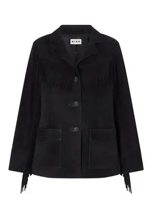 Rixo Teagan Fringed Suede Jacket - Black