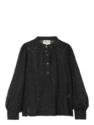 Maison Mayle Lady Papa Broderie Anglaise Silk Blouse - Black