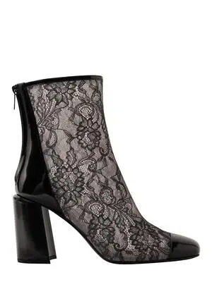 JIMMY CHOO Kisu Ab 85 Patent Leather-trimmed Lace Ankle Boots - Black
