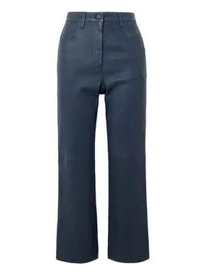 JOSEPH Duke Cropped Leather Flared Pants - Blue