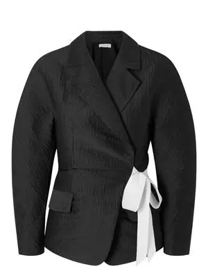 LANVIN Belted Textured-satin Jacket - Black
