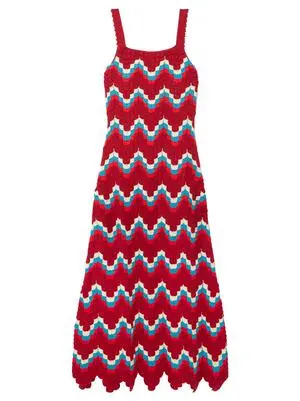 Escvdo Marea Scalloped Crocheted Cotton Maxi Dress - Red
