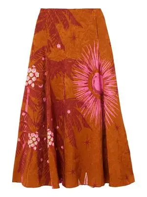 Johanna Ortiz Encanto De Isla Printed Jacquard Midi Skirt - Orange