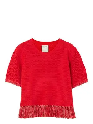 Escvdo Amada Cropped Fringed Crocheted Cotton Top - Red