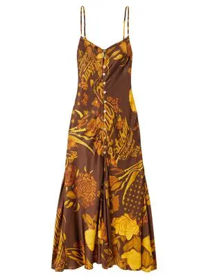 DONDE ESTEBAN Veranera Printed Satin Midi Dress - Brown