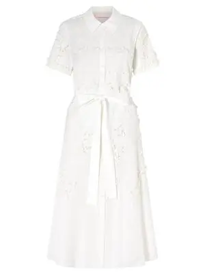 Carolina Herrera Belted Embroidered Cotton-blend Poplin Midi Shirt Dress - White
