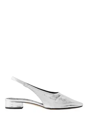 AeydĒ Dua Metallic Crinkled-leather Slingback Pumps - Silver