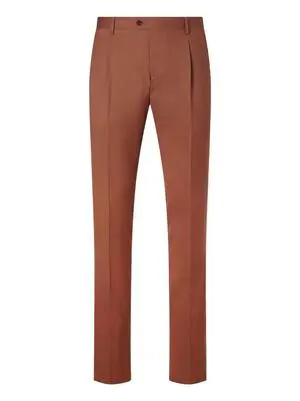 LARDINI Slim-fit Pleated Virgin Wool-twill Suit Trousers - Brown