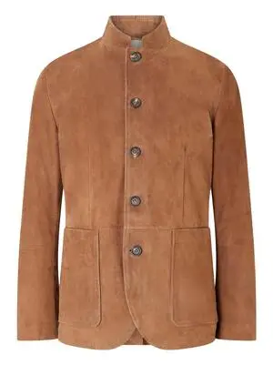 ELEVENTY Slim-Fit Mandarin Collar Suede Jacket