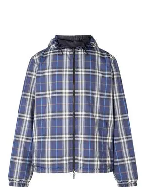 Burberry Hooded Checked Shell Jacket Blue