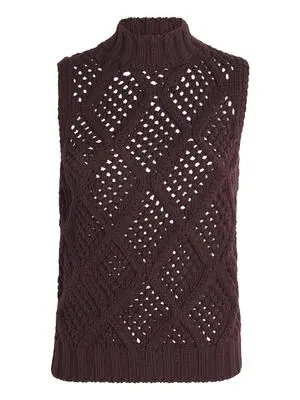 Eleventy Wool Openwork-cable Knit Sweater Vest - Burgundy