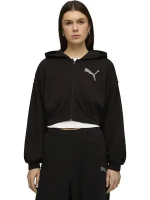 PUMA Essentials Graphics Bedazzled Zip-Up Hoodie Black
