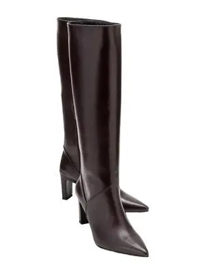 FOREVER & ALWAYS SHOES Merla Leather Block Heel Boots Brown