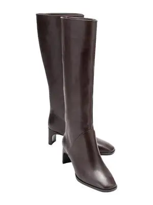 FOREVER & ALWAYS SHOES Leather Block Heel Knee High Boots - Brown