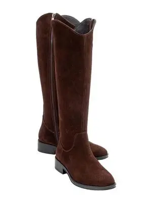 FOREVER & ALWAYS SHOES Ruiz Leather Knee High Boots - Brown Suede