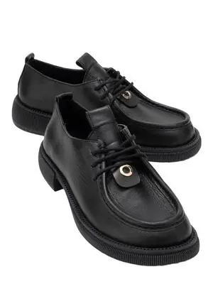 FOREVER & ALWAYS SHOES Band Leather Lace-up Loafer - Black
