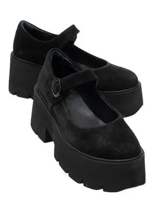 FOREVER & ALWAYS SHOES Orina Leather Platform Mary Jane Shoe - Black Suede