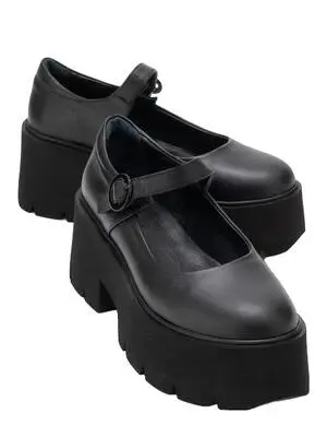 FOREVER & ALWAYS SHOES Orina Leather Platform Mary Jane Shoe - Black