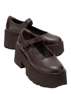 FOREVER & ALWAYS SHOES Orina Leather Platform Mary Jane Shoe - Brown