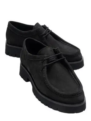FOREVER & ALWAYS SHOES Talia Leather Lace-up Loafer - Black Nubuck
