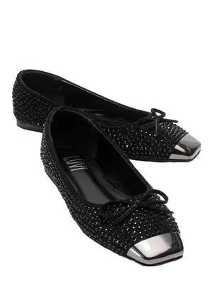 PROLOGUE SHOES Abra Bow Ballet Flat Black Suede