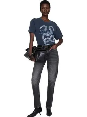 ANINE BING Lili Snake Tee - Washed Black