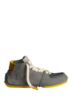 Dior Roadie Lace-up Boot - Gray Nubuck With Gray, Navy Blue And Yellow Suede