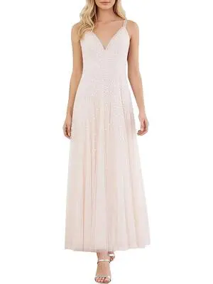 NEEDLE & THREAD Sequin Cascade Cami Plunge Gown - Opal/cream