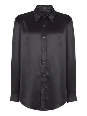 Balmain Satin Embellished Shirt - Black