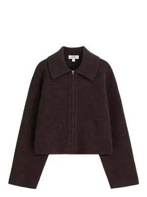 Cos Cropped Knitted Merino Wool Jacket - Brown