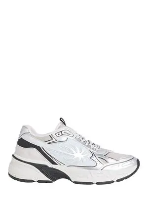 Palm Angels Metallic Leather And Mesh Sneakers - Silver