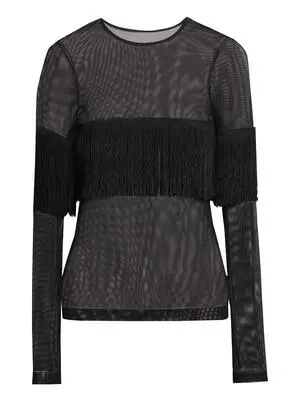 Norma Kamali Fringed Stretch-mesh Top - Black
