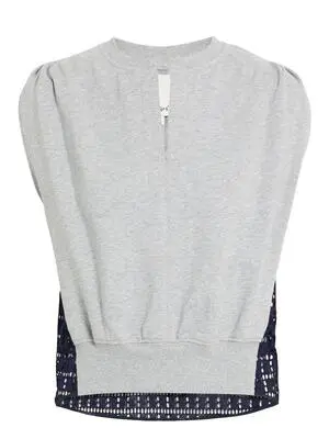 3.1 Phillip Lim Broderie Anglaise Paneled Cotton-terry Top - Light Gray