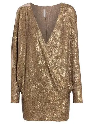 Norma Kamali Draped Sequined Mini Dress - Bronze