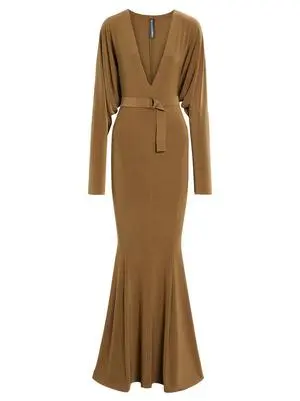 Norma Kamali Belted Stretch-jersey Gown - Light Brown