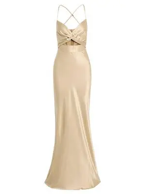 Michelle Mason Silk-satin Gown With Cutout - Beige