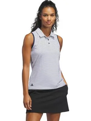 Adidas Performance Stripe Sleeveless Polo Shirt - White
