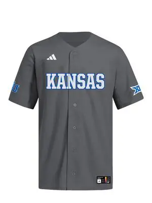Adidas Kansas Jayhawks Full Button Jersey - Team Dark Grey