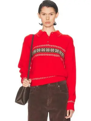Guest In Residence Cable Collegiate Polo Sweater - Chili Combo