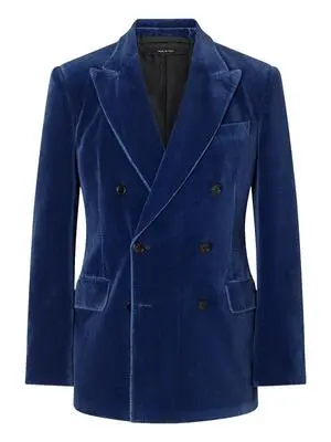 TOM FORD Cotton-velvet Tuxedo Jacket - Blue