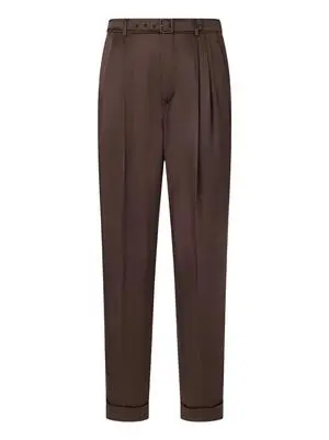 Saint Laurent Tapered Belted Silk-satin Trousers - Brown