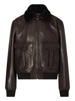 Saint Laurent Shearling-trimmed Full-grain Leather Jacket - Brown