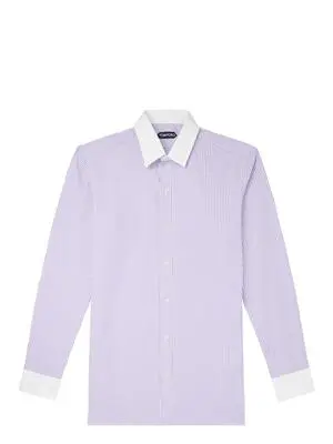 TOM FORD Striped Cotton-poplin Shirt - Purple