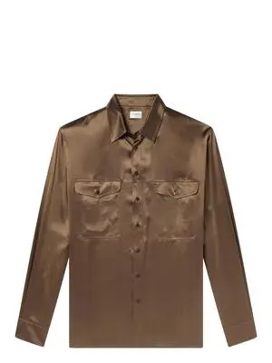 Saint Laurent Silk-satin Shirt - Brown