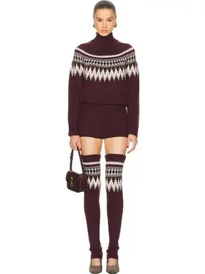 SEROYA Rocky Romper With Detached Leg Warmers - Merlot Fairisle