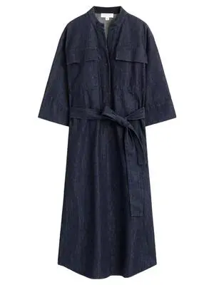 Cos Denim Utility Midi Shirt Dress - Dark Blue
